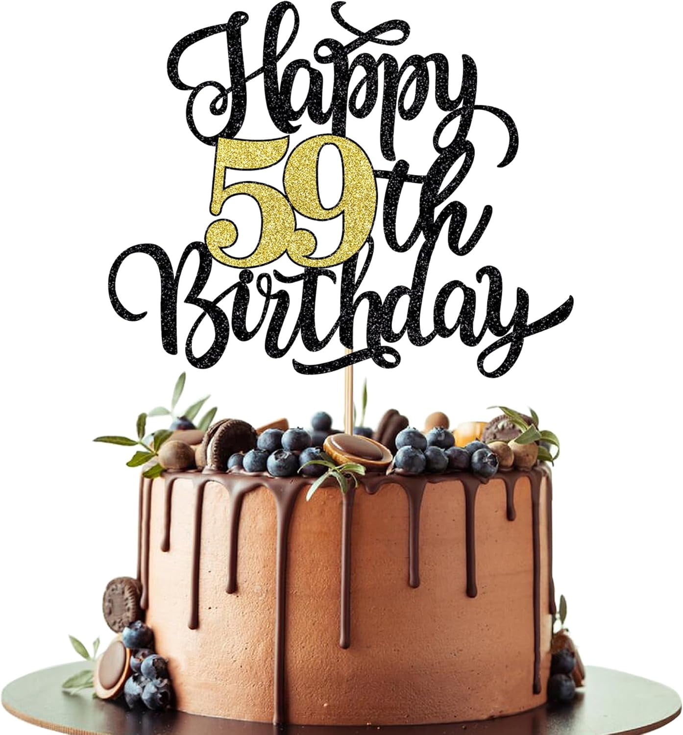 Hgudesign Happy 59th Birthday Cake Tor, Black Gold Glitter Birthday Cake Tor, 59th Anniversary ...