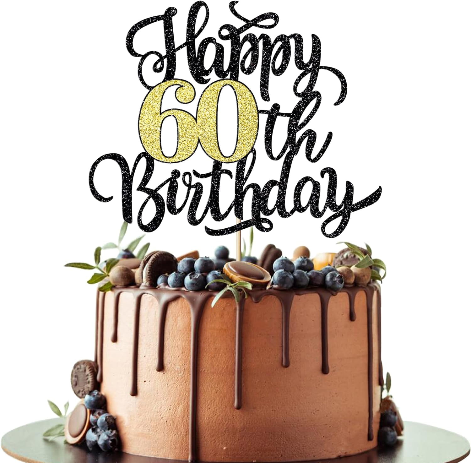 Hgudesign Happy 60th Birthday Cake Tor, Black Gold Glitter Birthday ...