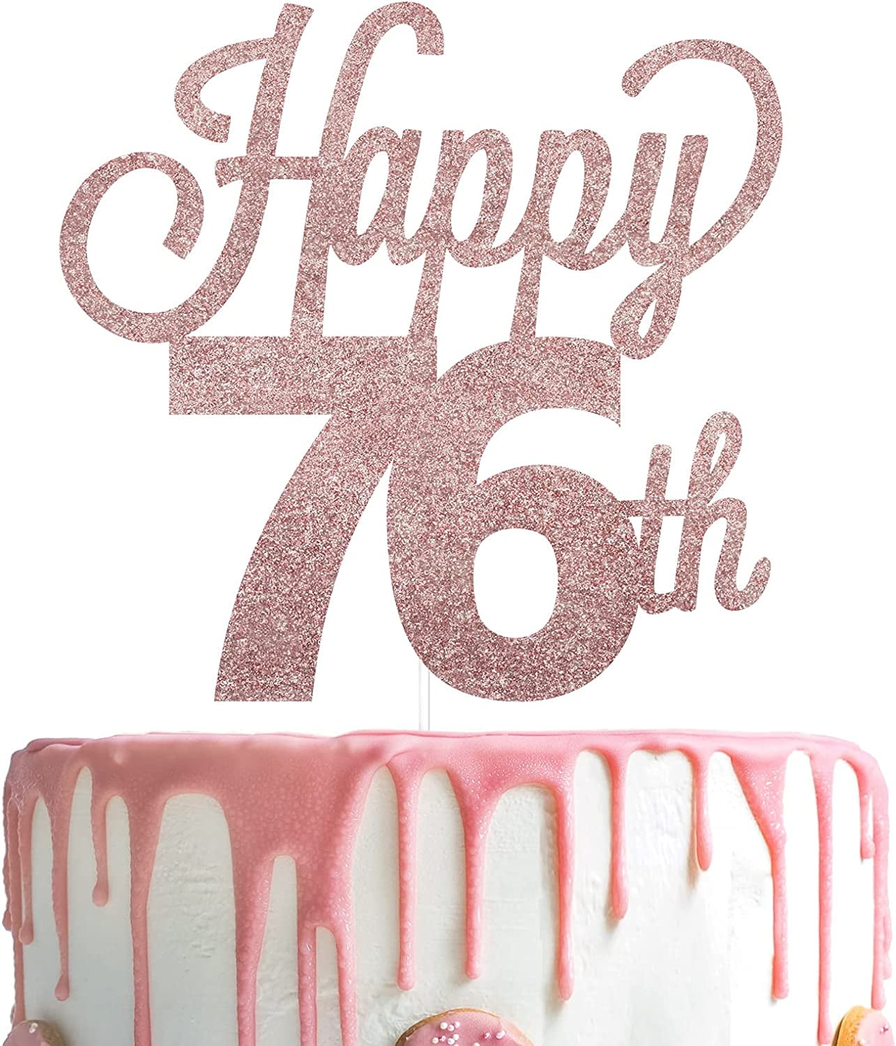 Hgudesign Happy 76th Birthday Rose Gold & Glitter Cake Tor - Cheers to ...