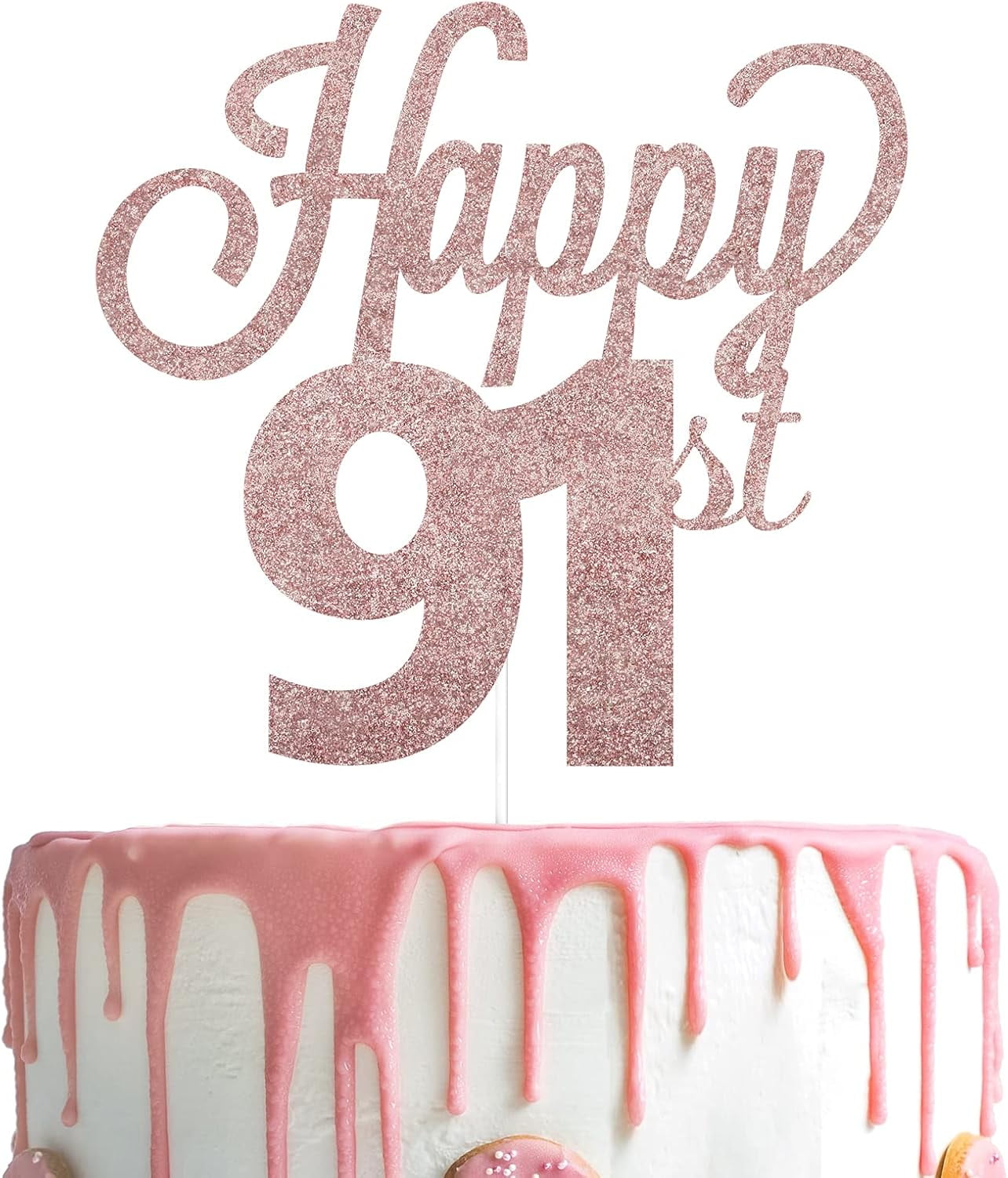 Hgudesign Happy 91st Birthday Rose Gold & Glitter Cake Tor - Cheers to ...
