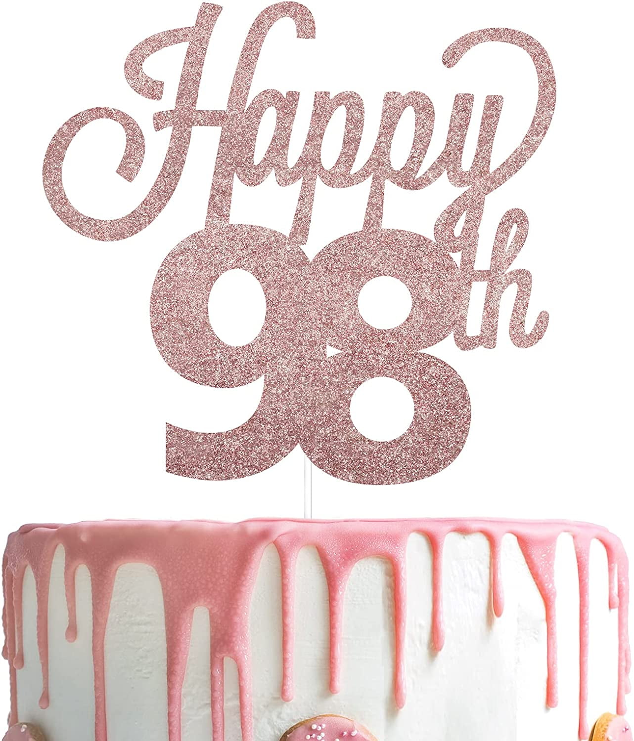 Hgudesign Happy 98th Birthday Rose Gold & Glitter Cake Tor - Cheers to ...