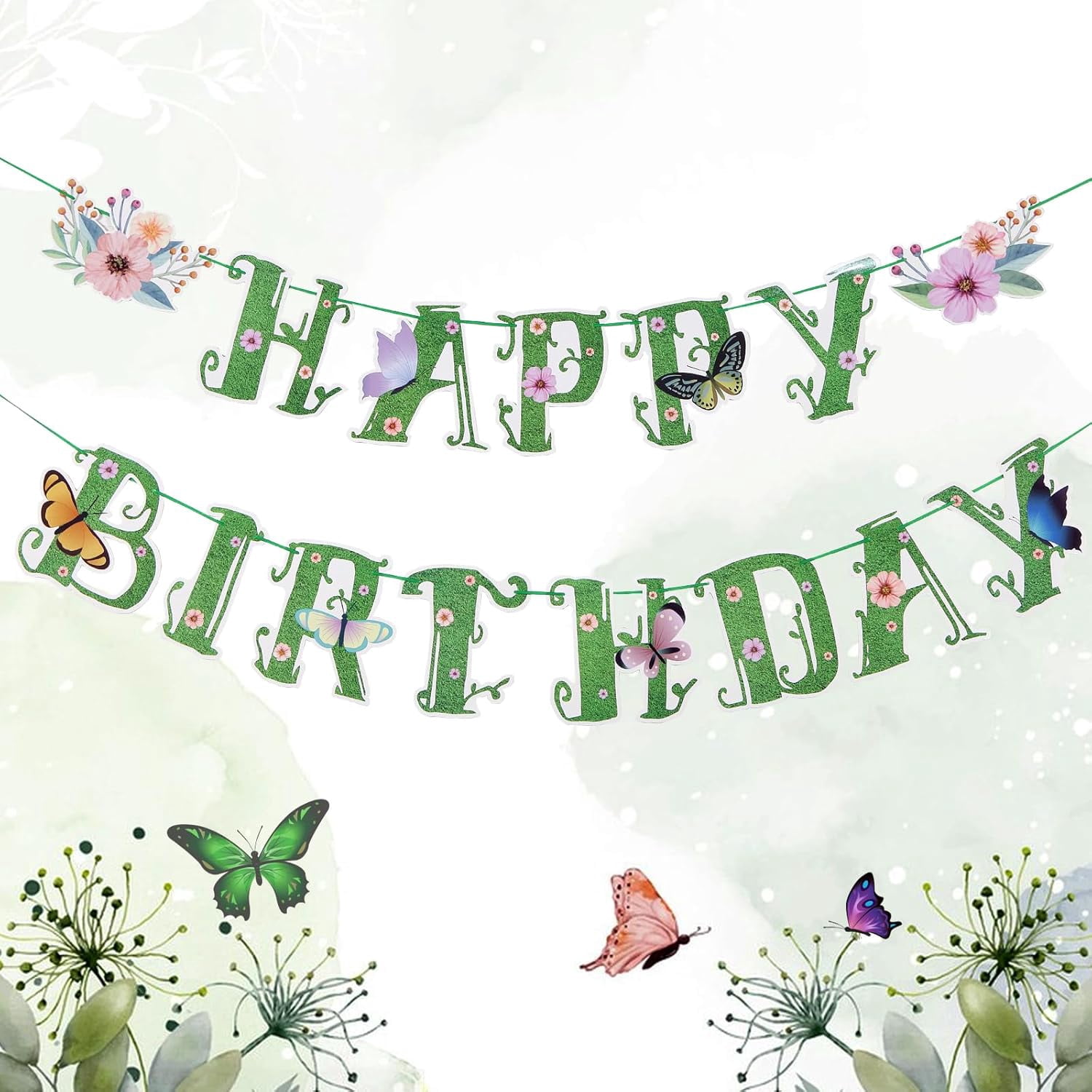 Hgudesign Happy Birthday Banner,Spring Green Decorations,Hanging Garden ...