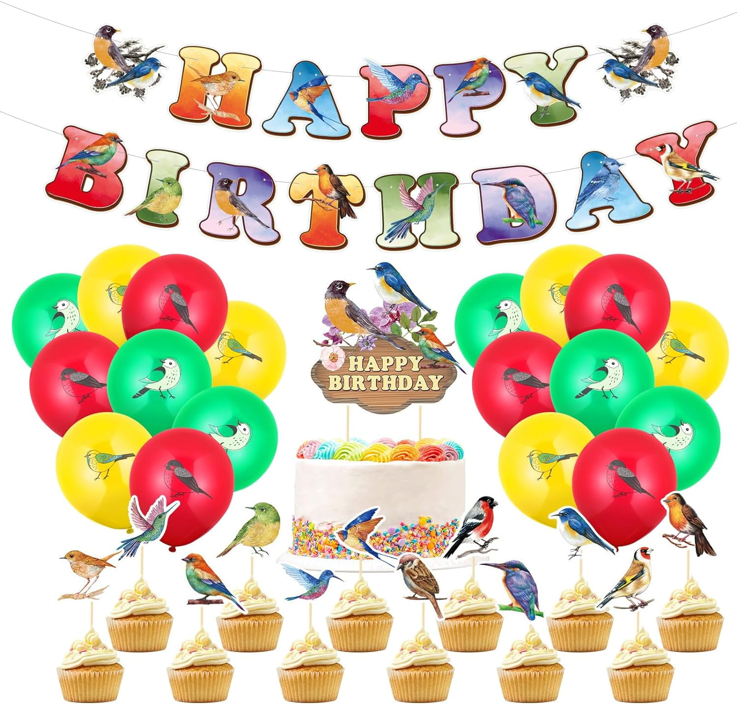 Hgudesign Hon 32 Pcs Bird Birthday Decoration, Happy Birthday Banner ...