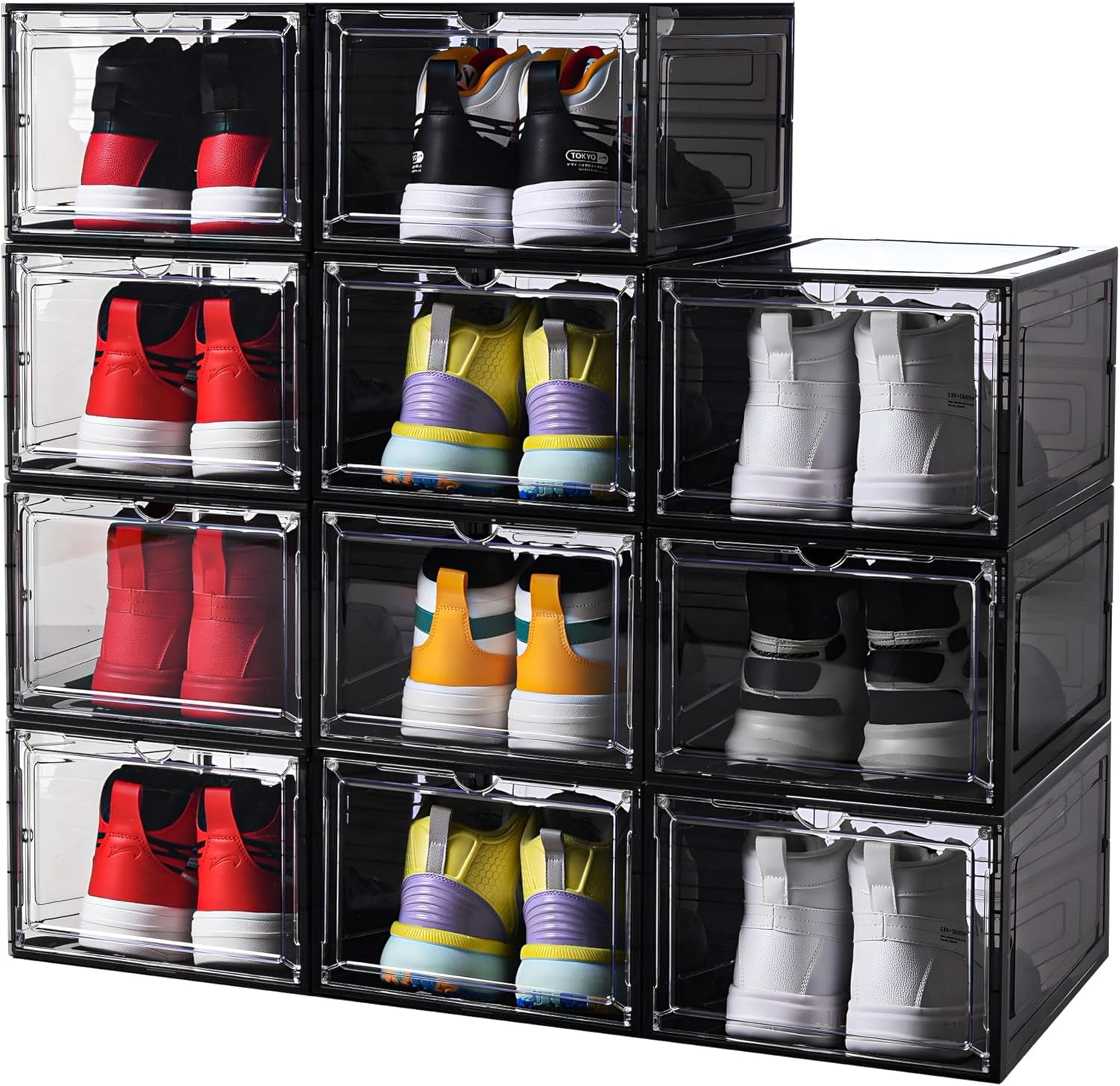 Hgudesign Large Shoe Boxes Clear Plastic Stackable, 8 Pack Drop Side ...