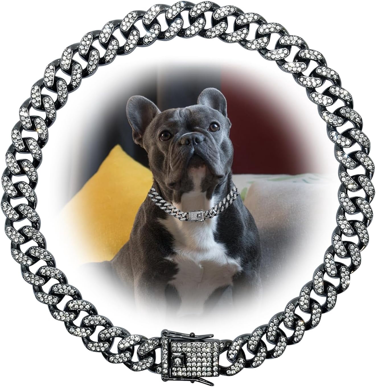 Hgudesign Length Adjustable Dog Chain Collar Diamond-Studded Cuban Link ...
