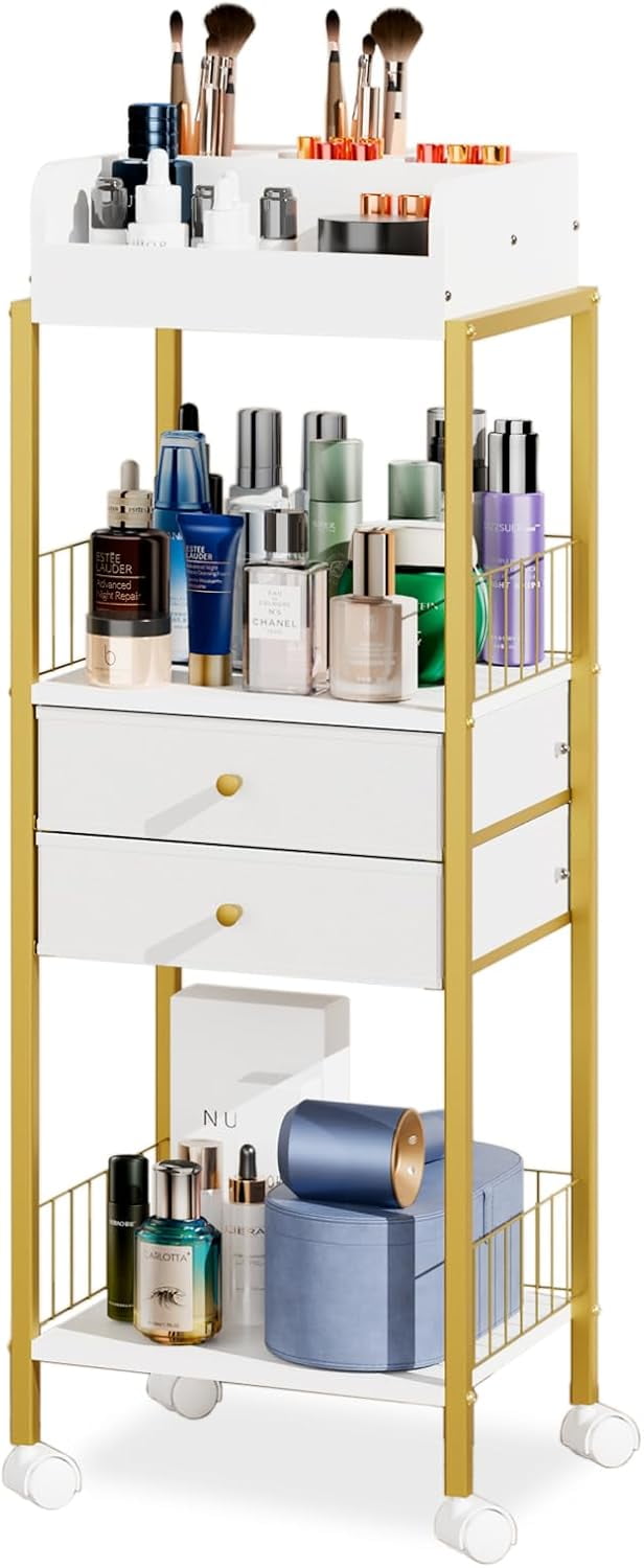Hgudesign Makeup Organizer Cart Shelf Floor Skincare Organizers Make Up and Station Storage ...