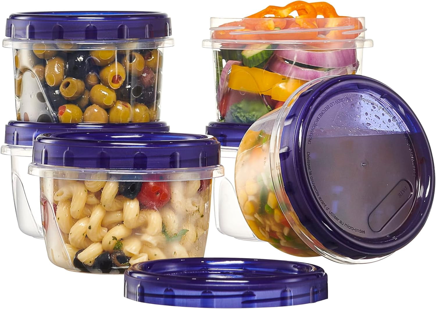 Hgudesign PLASTIC 6 Pack Twist Cap Food Storage Containers with Blue ...