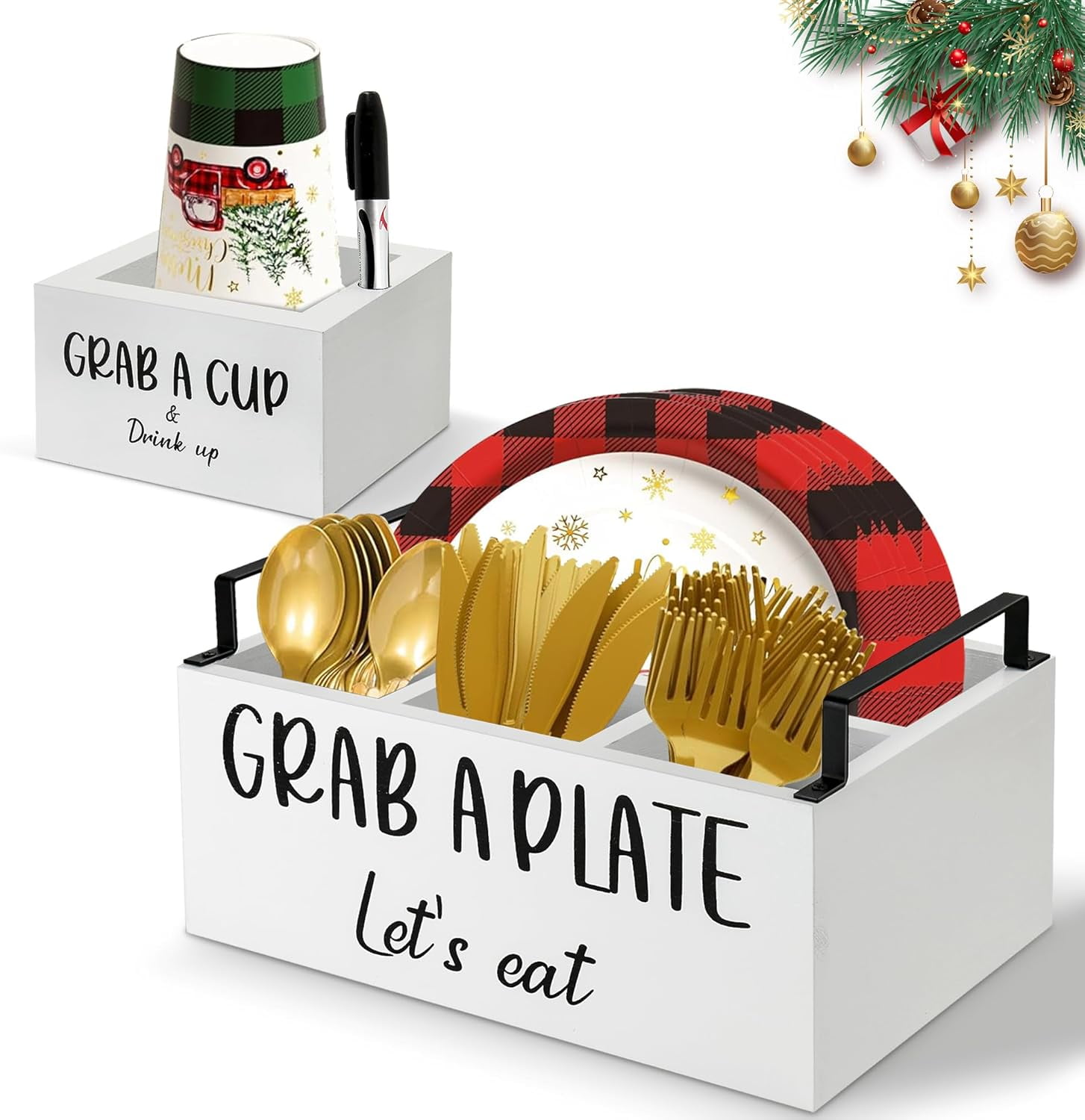 Hgudesign Paper Plate Dispenser for Counte, Wood Silverware Caddy ...