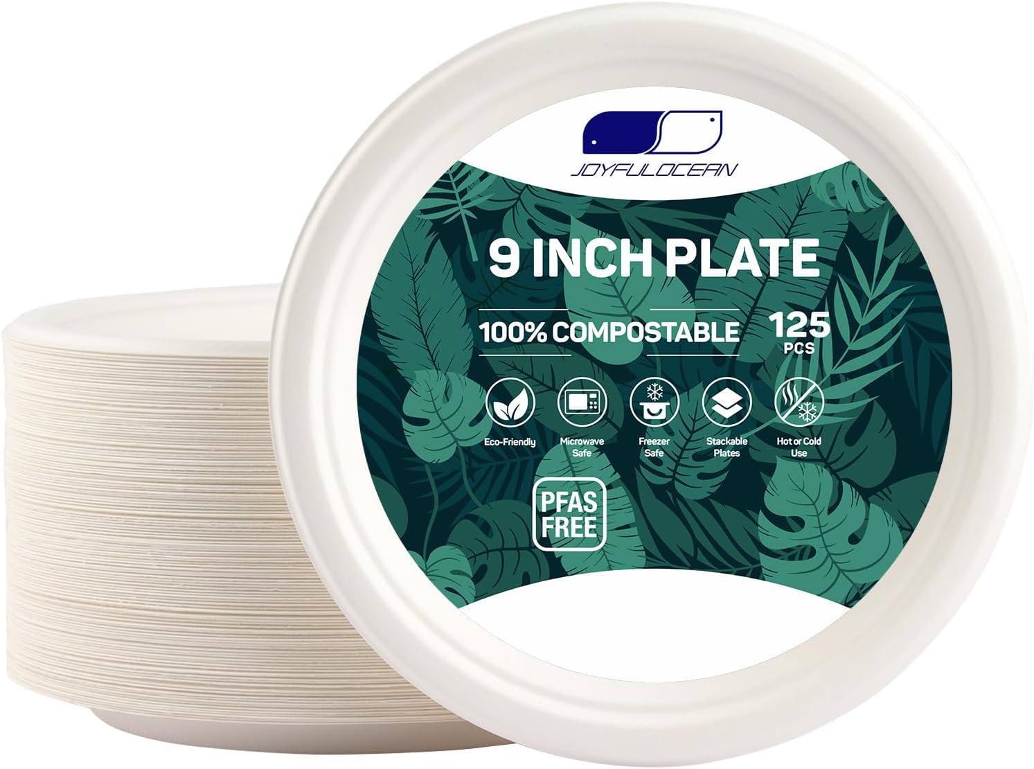 Hgudesign Paper Plates 125 Count Disposable, 9 Inch Heavy-Duty Bagasse ...