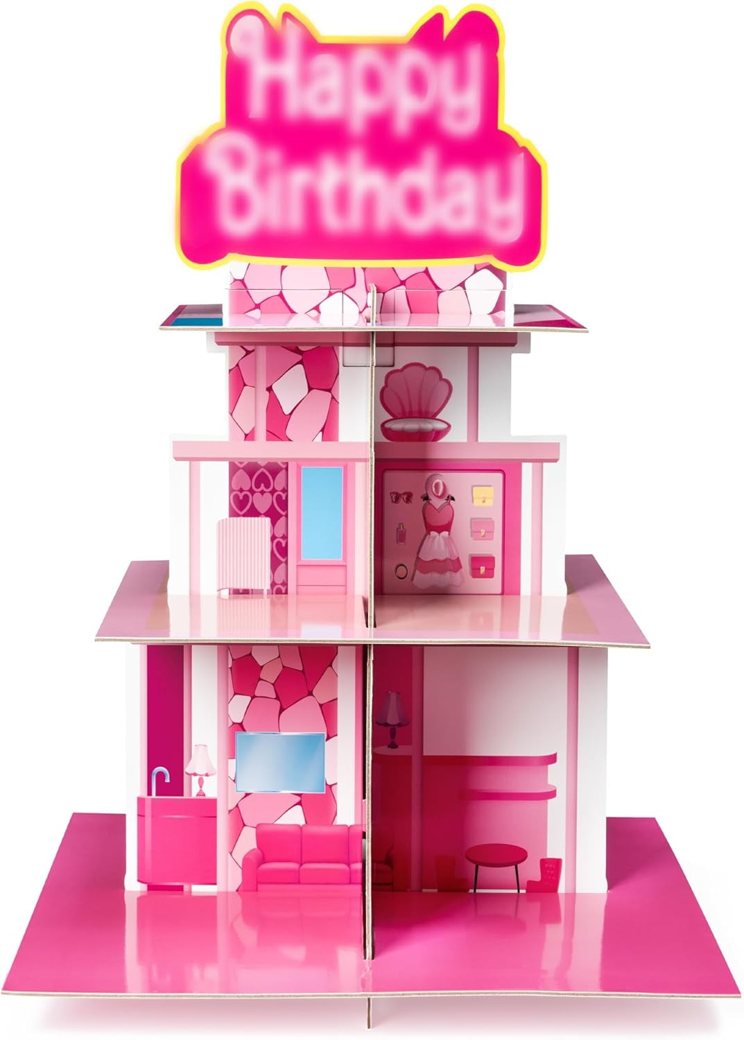 Hgudesign Pink Cupcake Stand 3-Tiered Cardboard Cake Stand Dessert ...