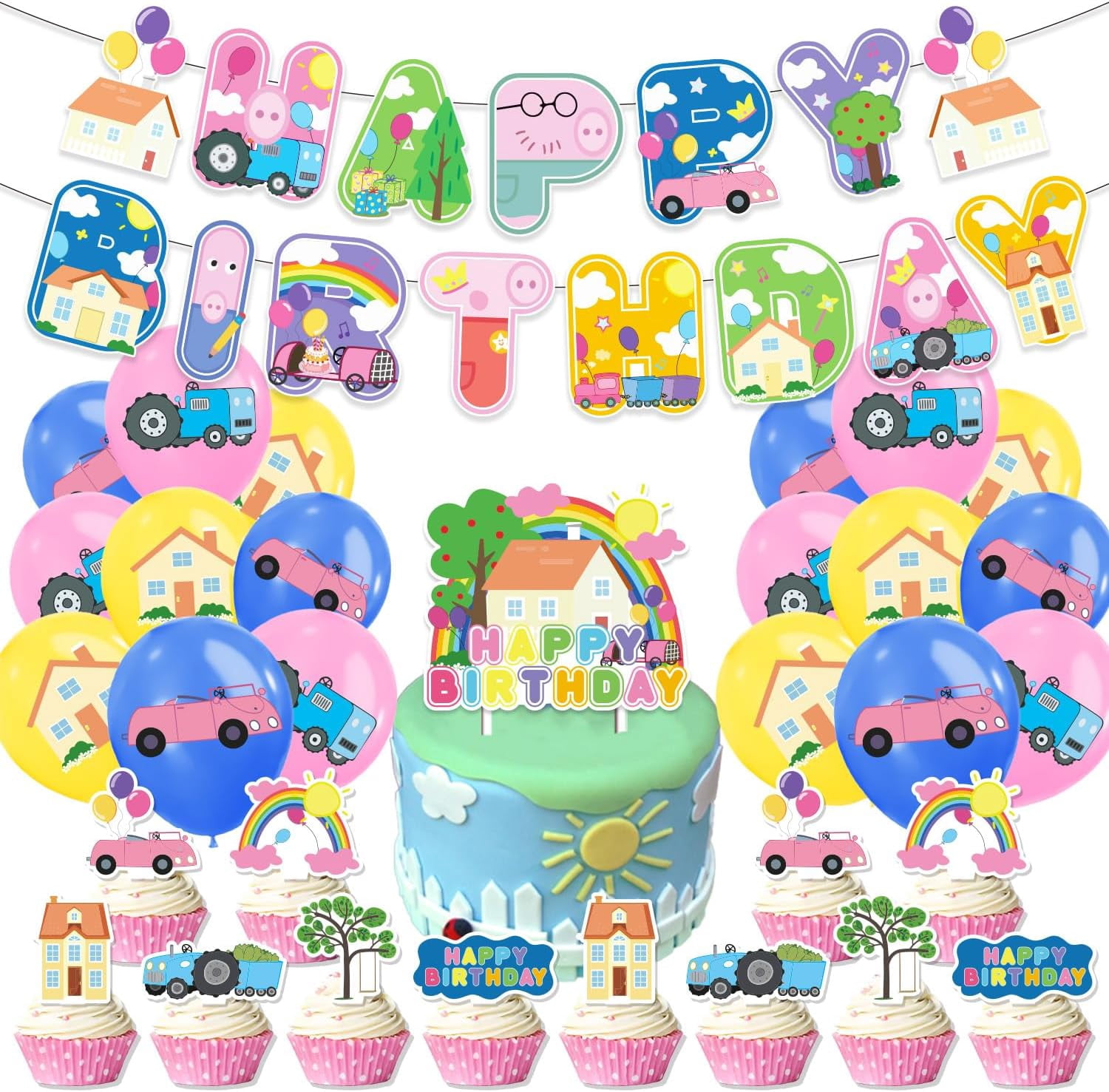 Hgudesign Pink Pig Birthday Party Supplies,Birthday Banner Cake Tors ...