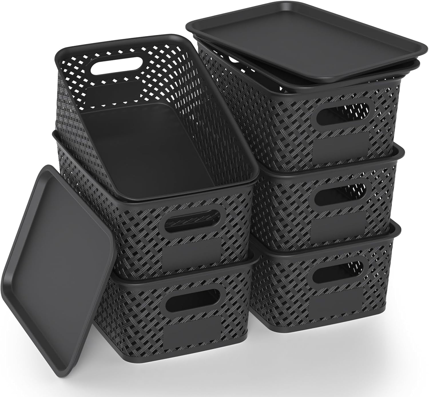 Hgudesign Plastic Storage Bins with Lid, Stackable Storage Baskets for ...