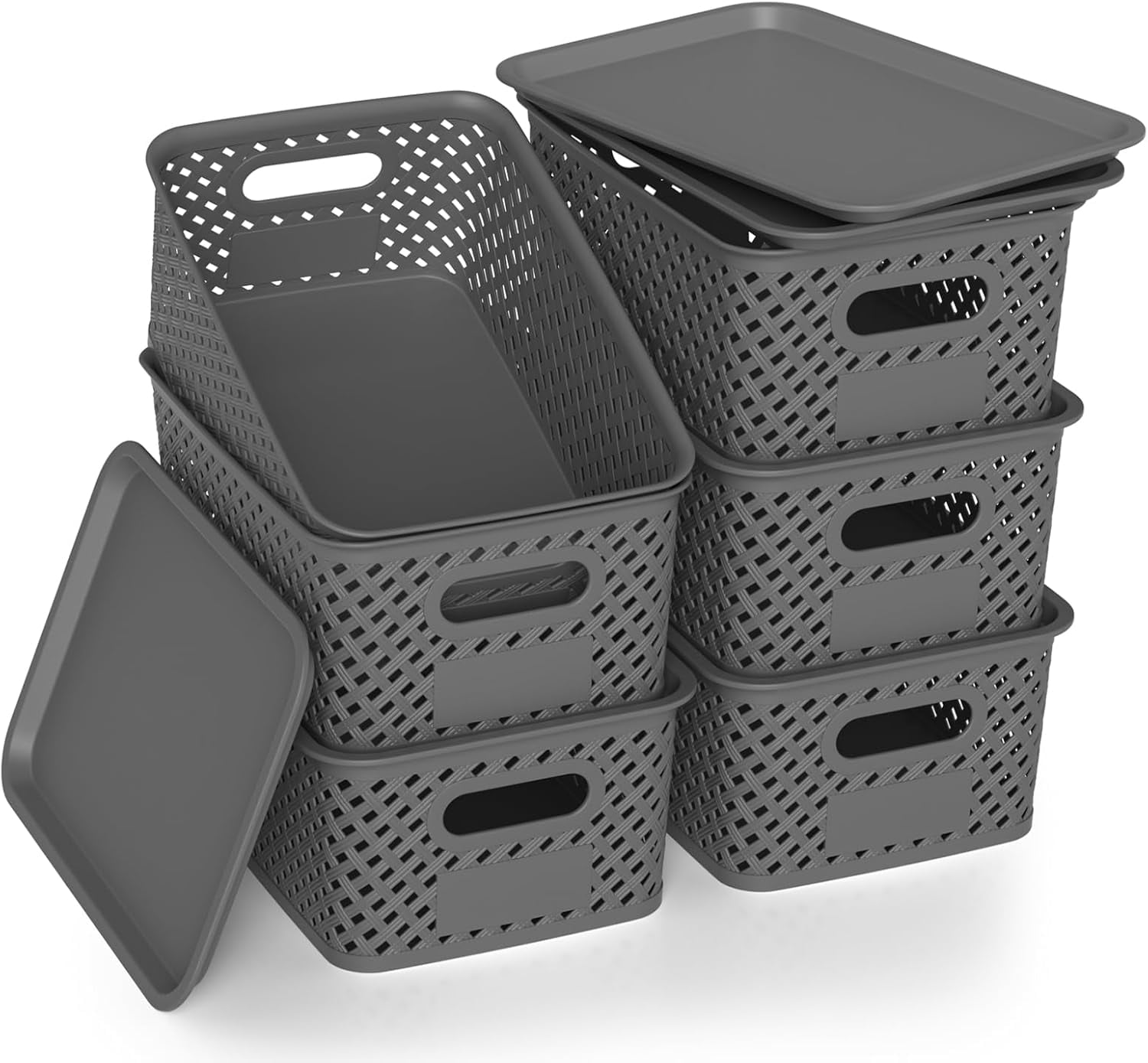 Hgudesign Plastic Storage Bins with Lid, Stackable Storage Baskets for ...