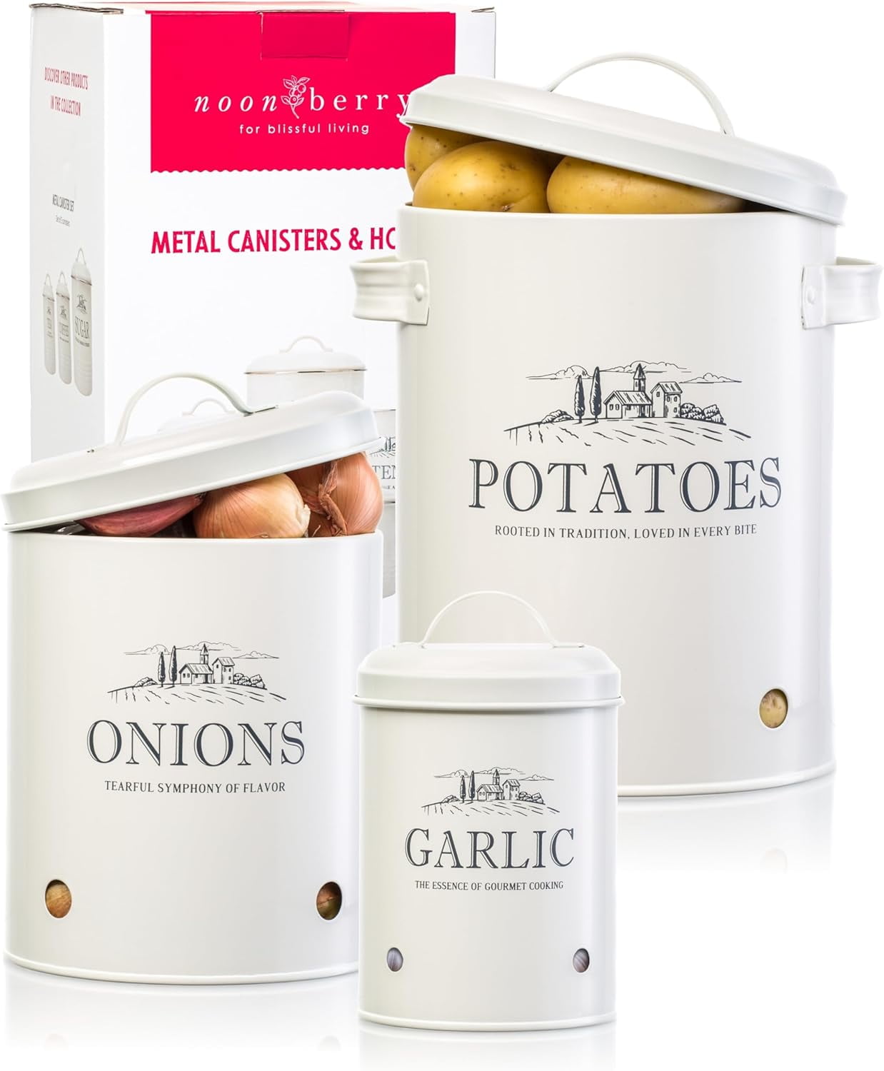 Hgudesign Potato and Onion Storage Bin, Garlic Storage, Set of 3 Metal ...