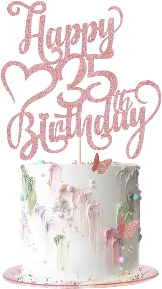 Hgudesign Rose gold Glitter Happy 35th Birthday Cake Tor - 35 ...
