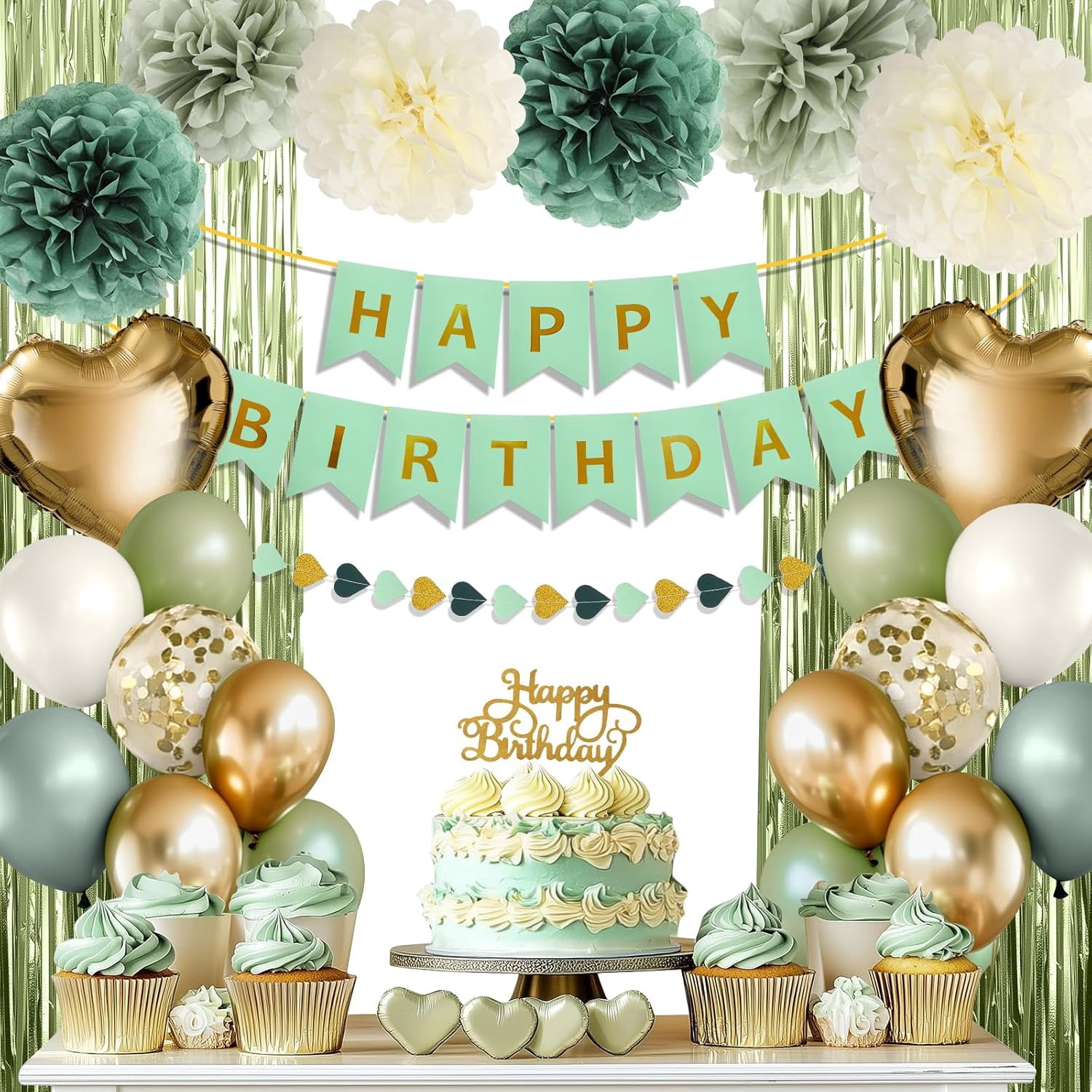 Hgudesign Sage Green Birthday Decorations for Women Girls, Happy ...