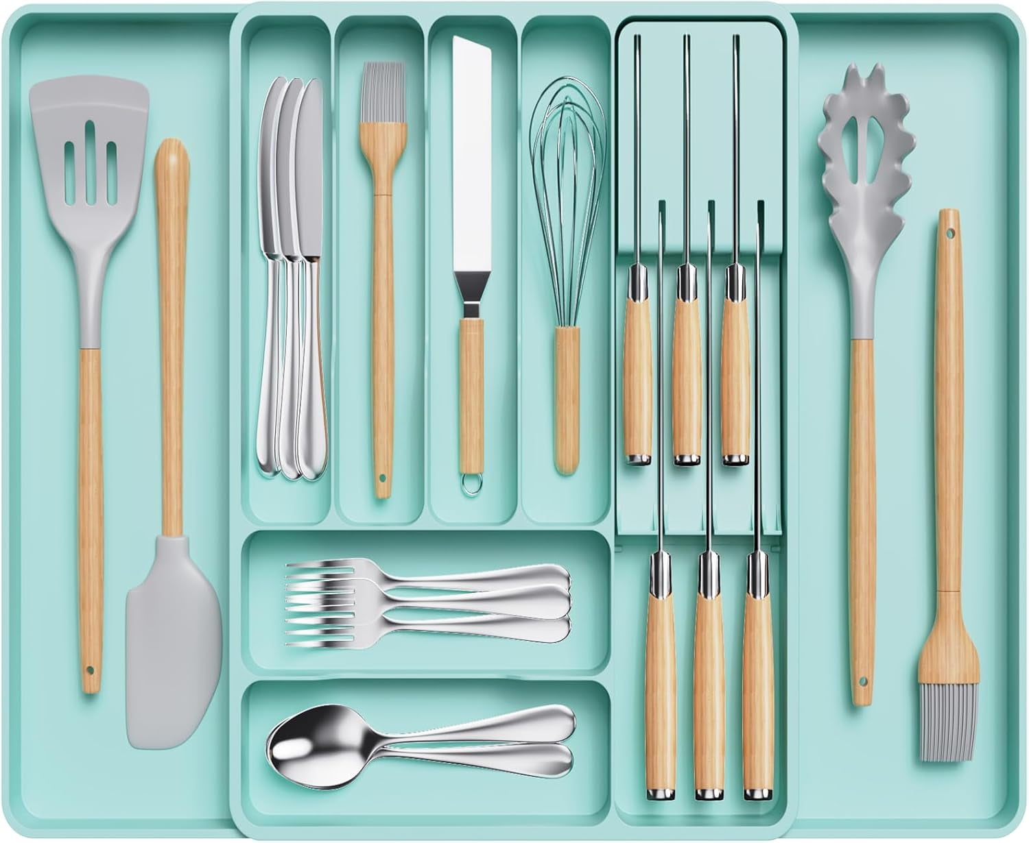 Hgudesign Silverware Organizer for Kitchen Drawer, Expandable Utensil ...