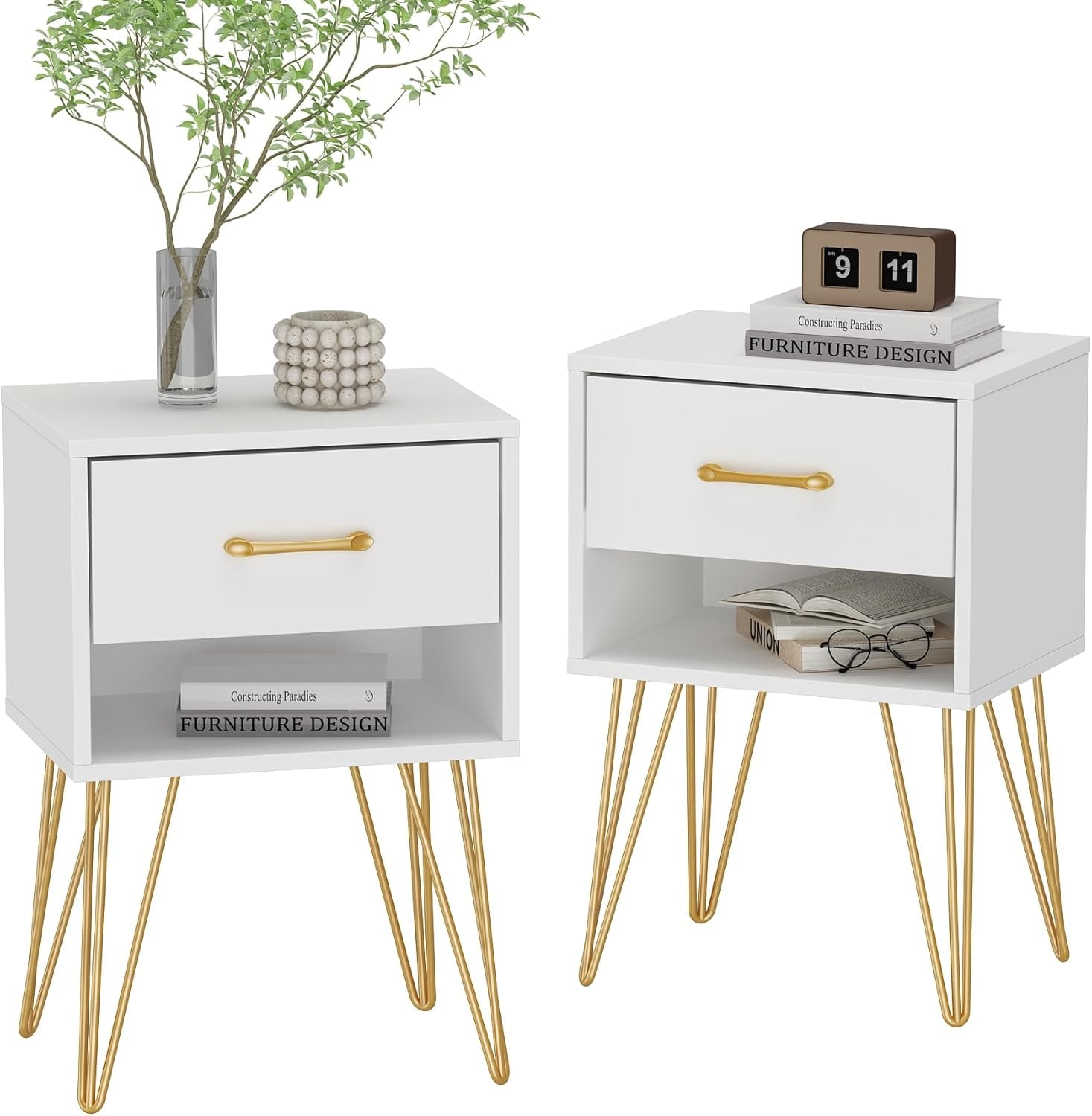 Hgudesign Small Night Stand, Bedside Table with Open Shelf, Storage ...