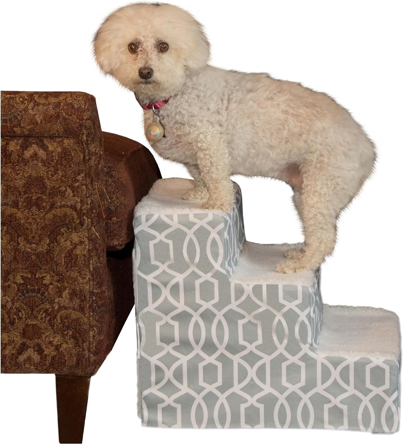 Hgudesign Soft Step III Pet Stairs, 3-Step for Pets up to 50 lb, Trellis Print, Mist - Walmart.com