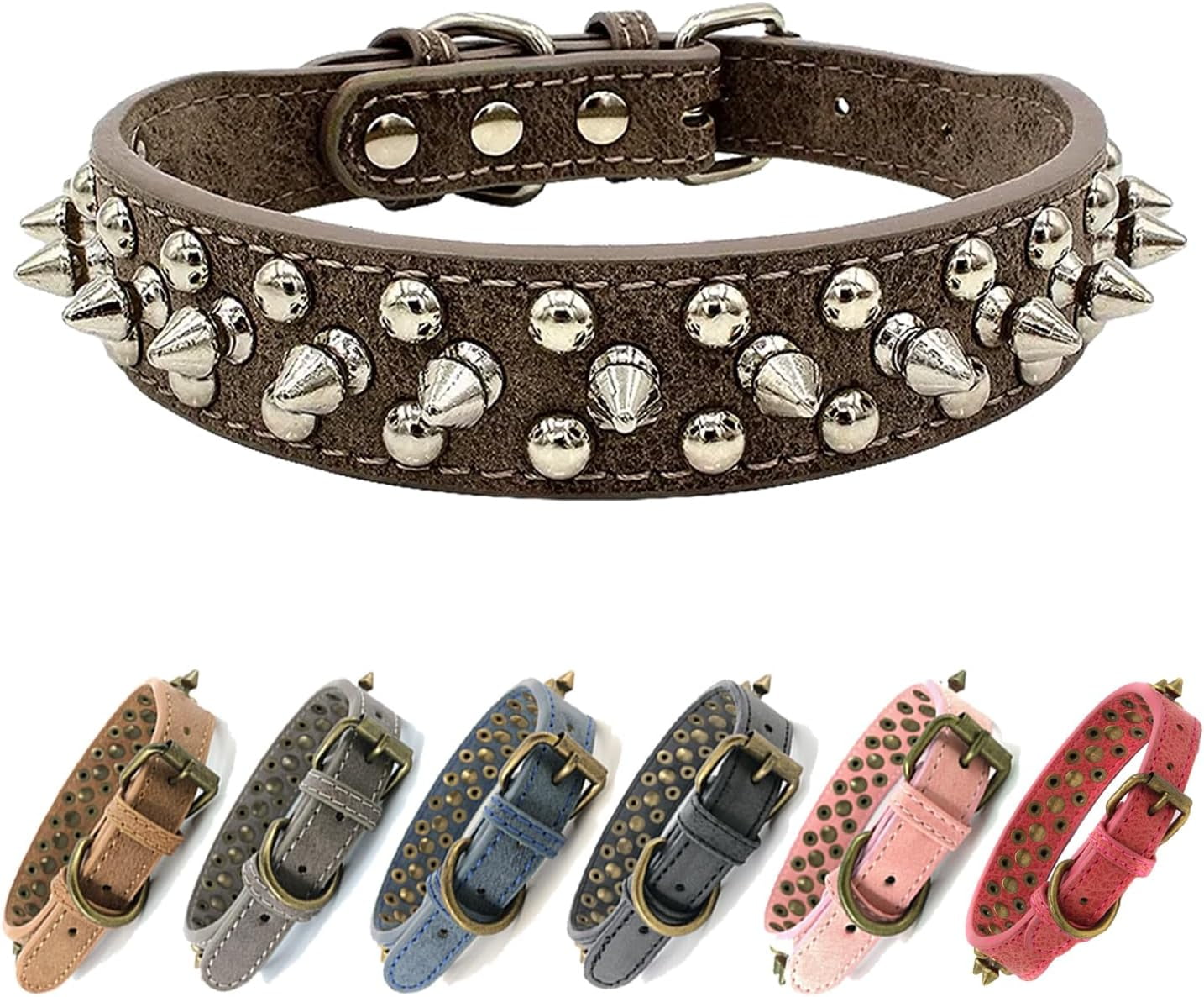 Hgudesign Spiked Studded Dog Collar-Bronze Pointed Stud Anti-Bite ...