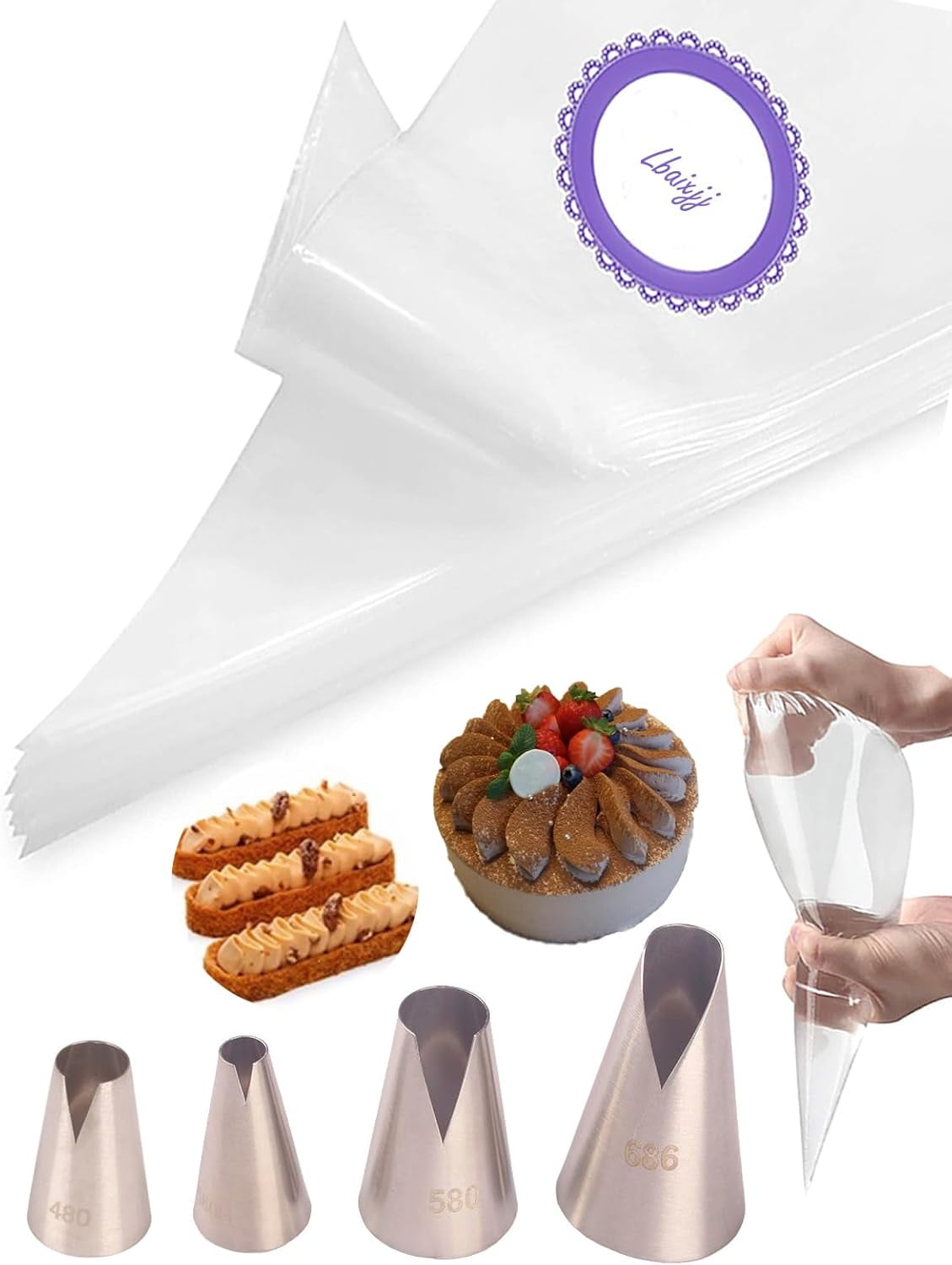 Hgudesign St. Honore Piping Tips with Bags - Create Stunning V Wave ...