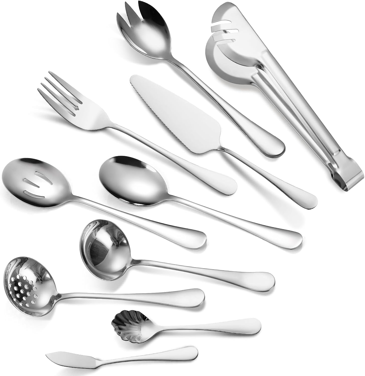 Hgudesign Stainless Steel Serving Utensil Set 10-Piece Buffet Flatware ...