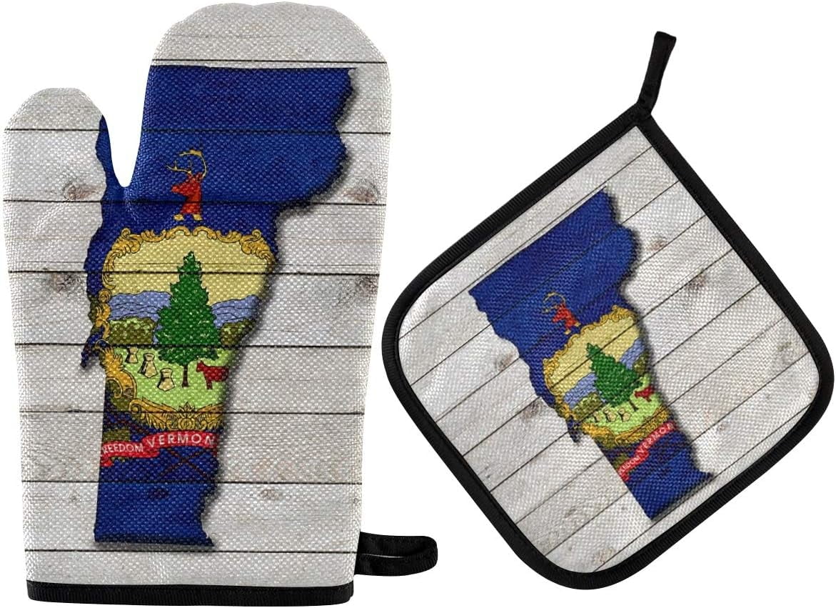 Hgudesign Vermont Flag Map Pot Holders Sets Heat Resistant Gloves ...