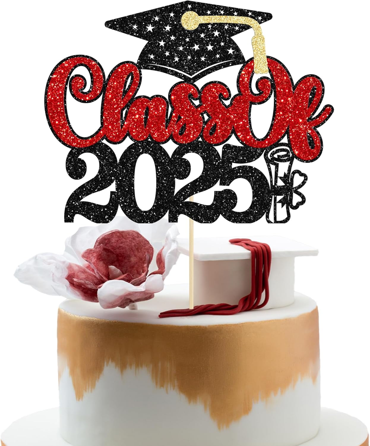 Hgudesign use 1Pc Class of 2025 Cake Tor Black Glitter Congrats Grad ...