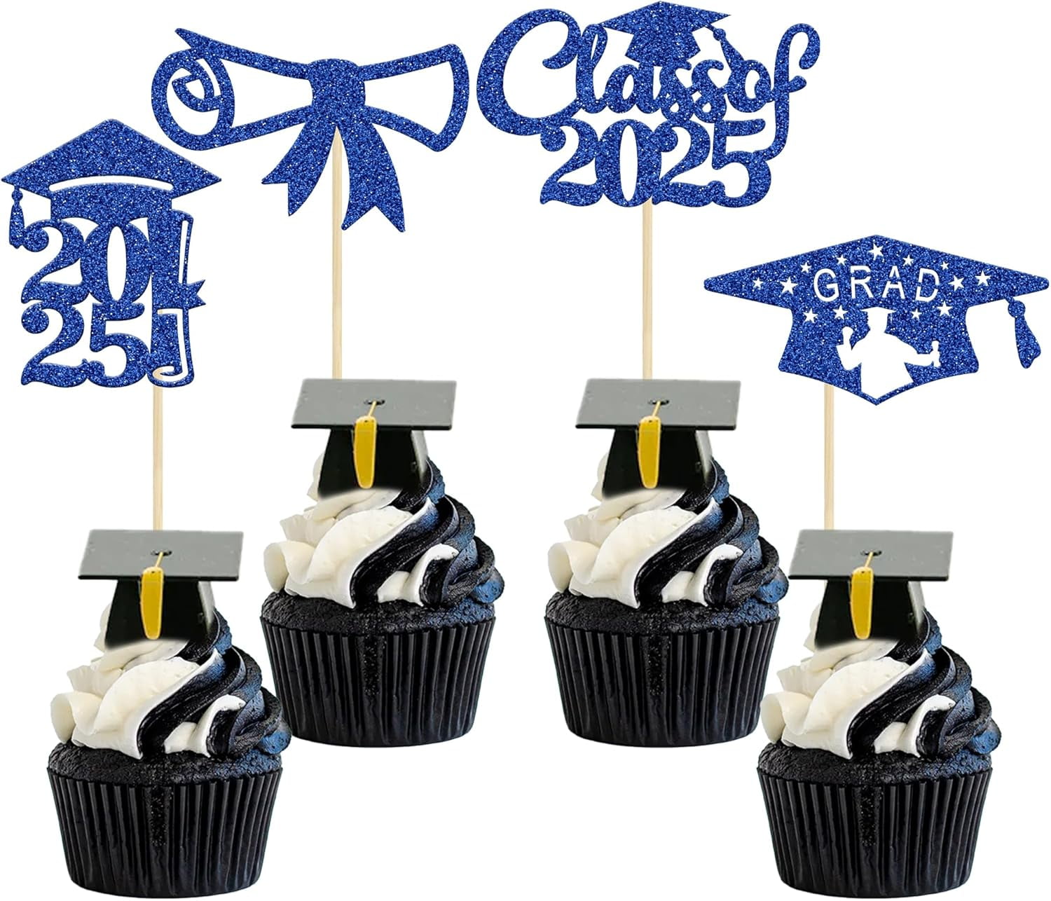 Hgudesign use 24Pcs 2025 Graduation Cupcake Tors Deep Blue Glitter ...