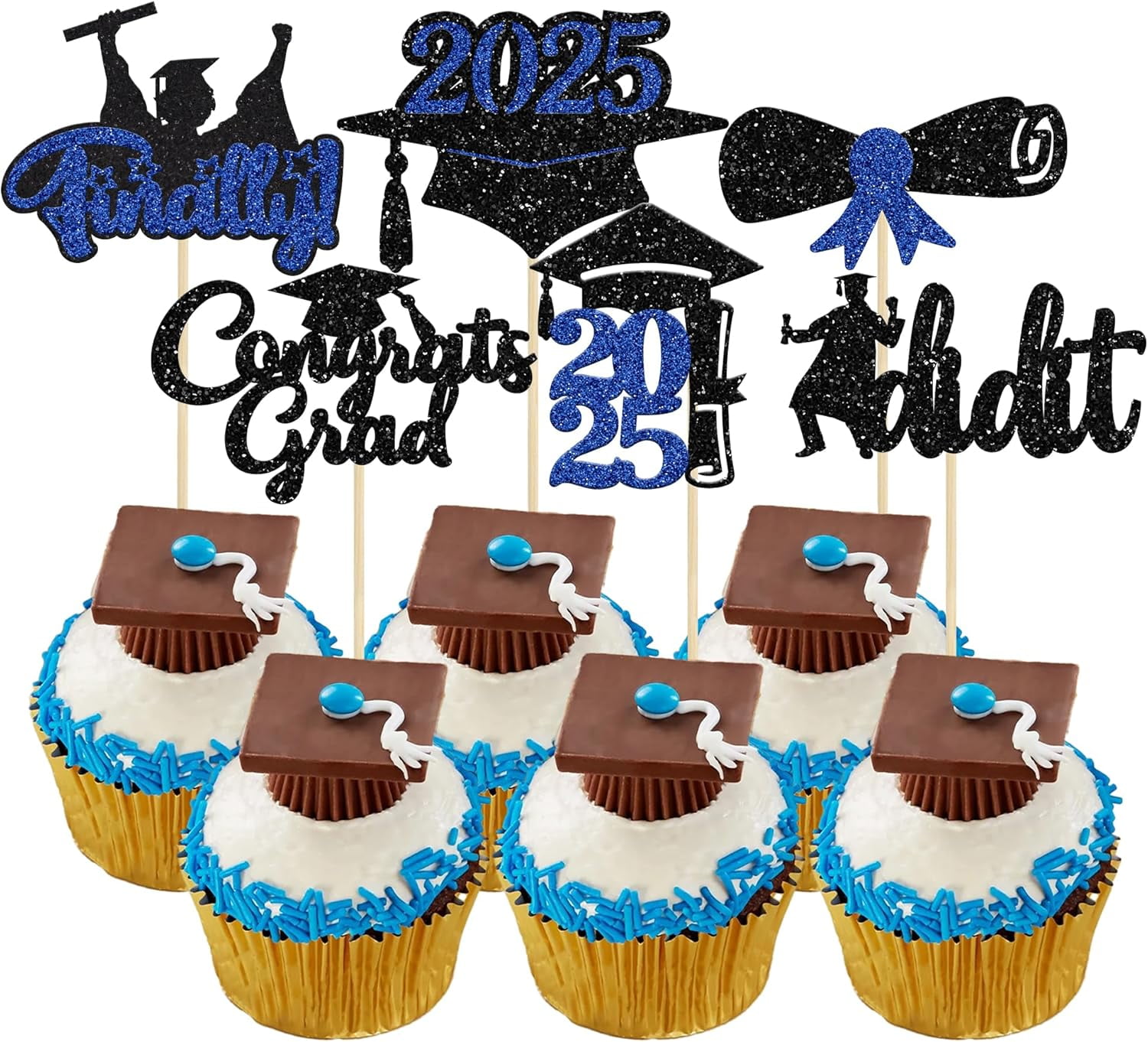 Hgudesign use 24Pcs 2025 Graduation Theme Cupcake Tors Deep Blue ...