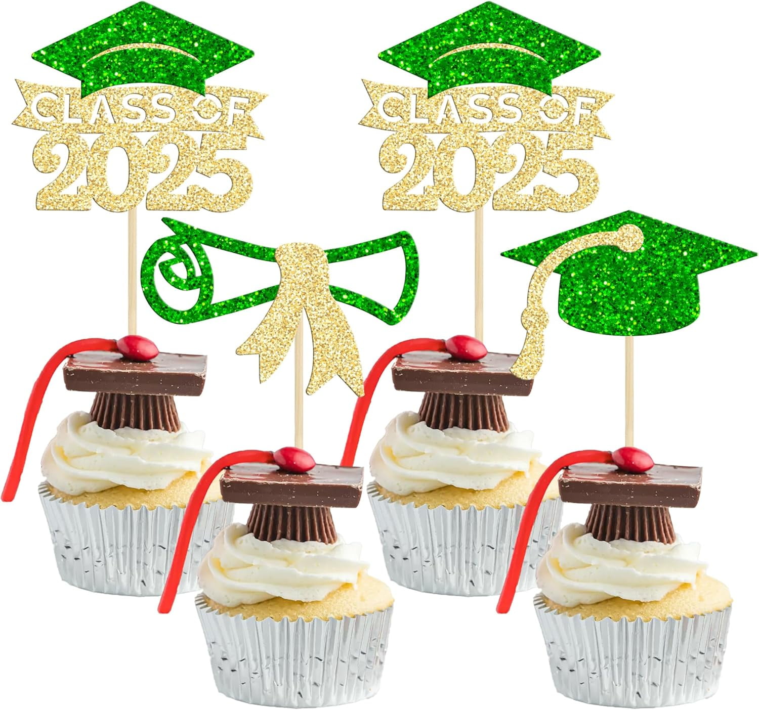 Hgudesign use 24Pcs 2025 Graduation Theme Cupcake Tors Glitter Diploma ...