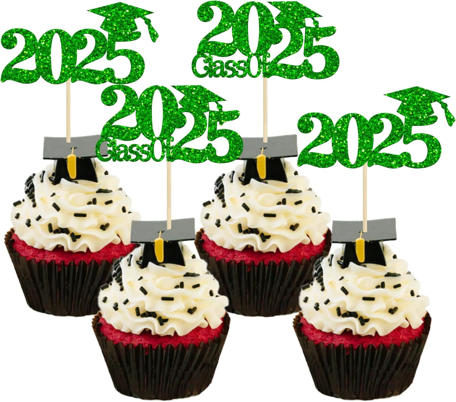 Hgudesign use 24Pcs Class of 2025 Cupcake Tors Green Glitter 2025 ...