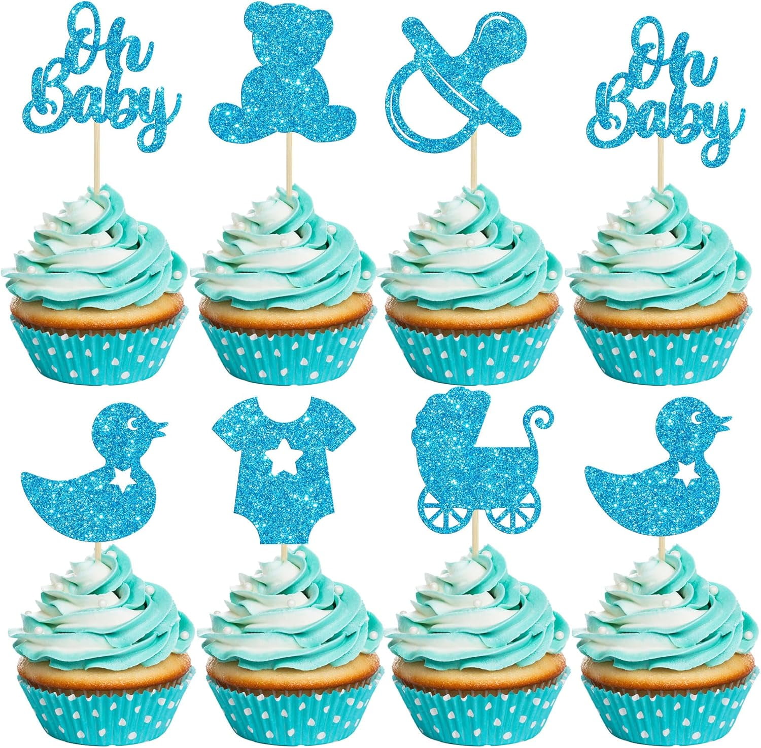 Hgudesign use 36Pcs Oh Baby Cupcake Tors Glitter Bear Pacier Baby Carriage Cupcake Picks Baby ...