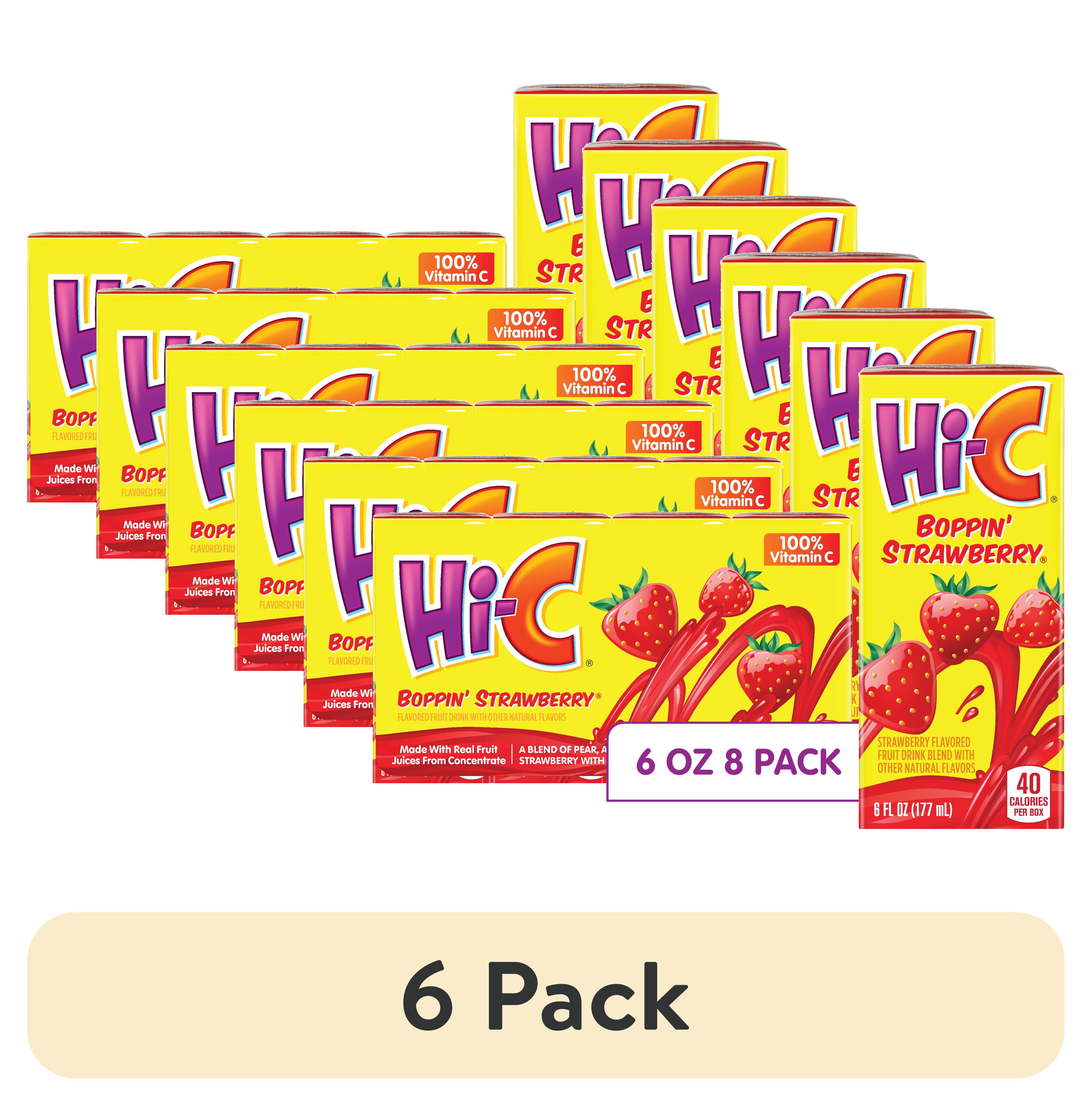 (6 pack) Hi-C 100% Vitamin C Boppin Strawberry Fruit Juice, 6 fl oz, 8 ...