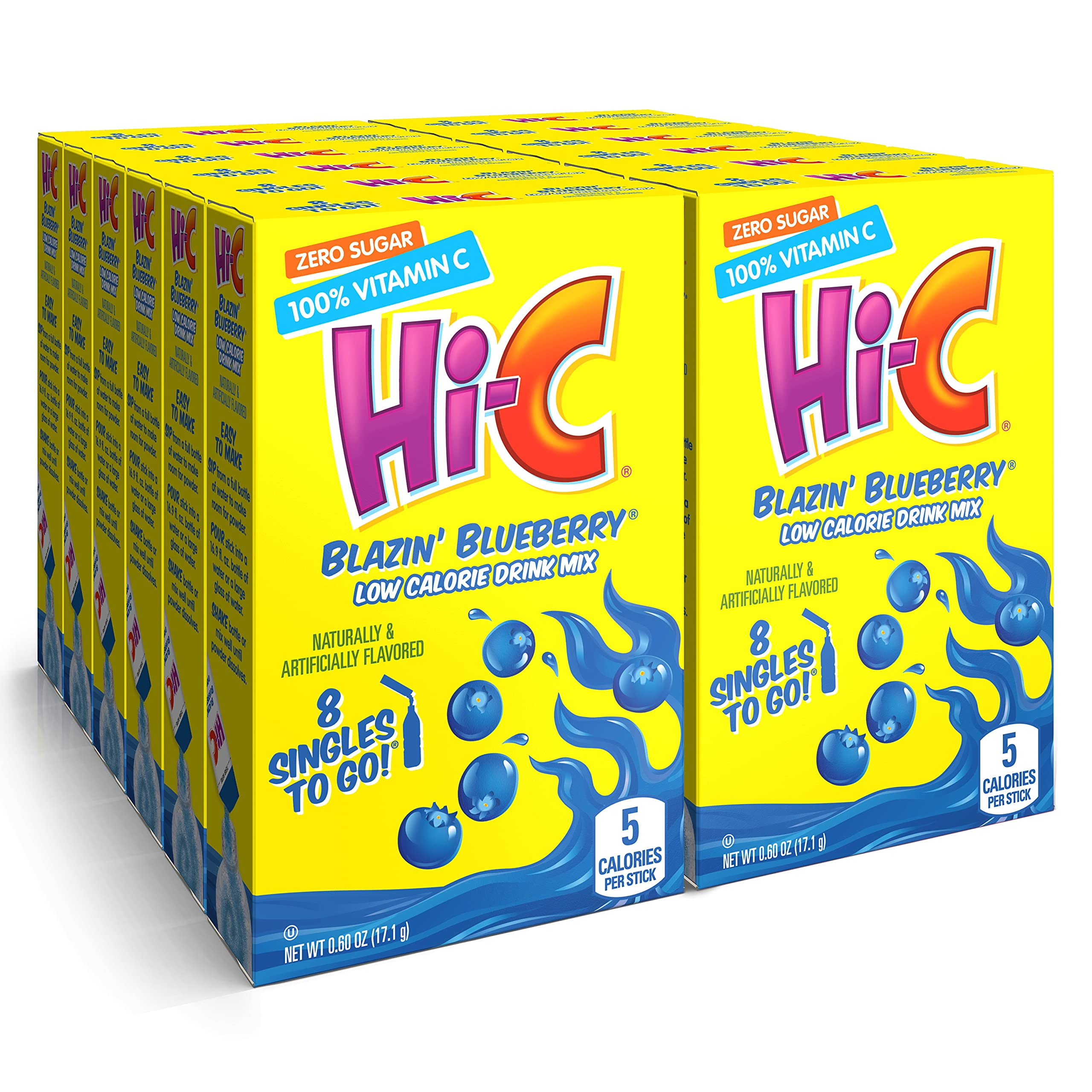 Hi-C Singles to Go Blazin' Blueberry, Zero Sugar Powdered Drink Mix ...
