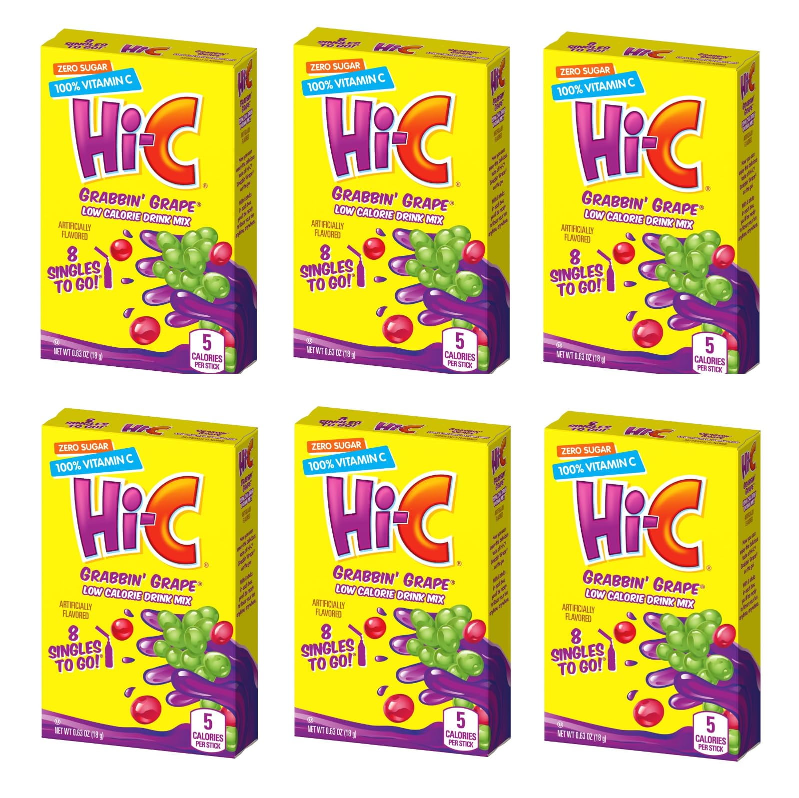 Hi-C Singles To Go Drink Mix Grabbin' Grape Pack of 6, 48 Total ...