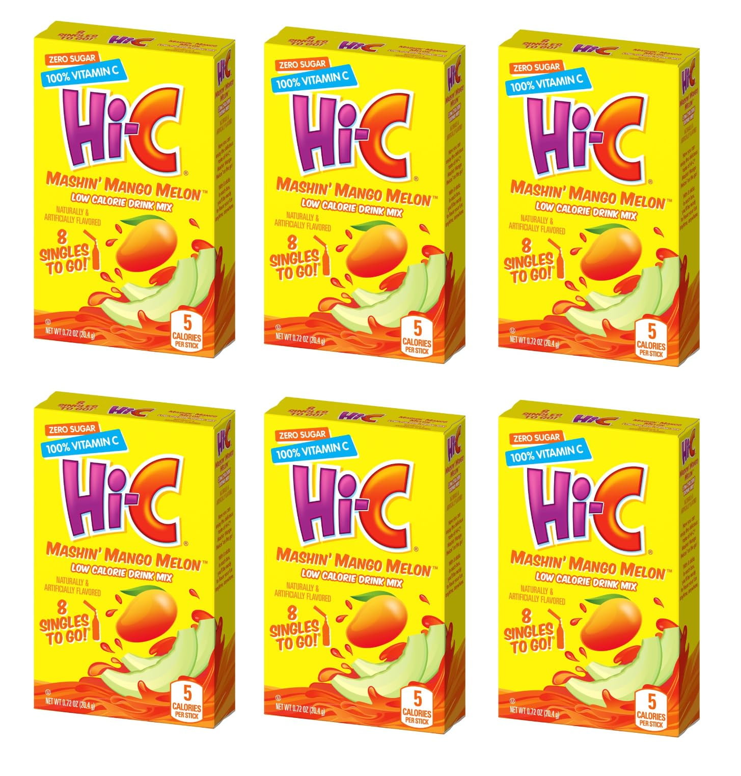 Hi-C Singles To Go Drink Mix Mashin, Mango Melon Pack Of 6, 48 Total Servings - 8 Servings Per ...