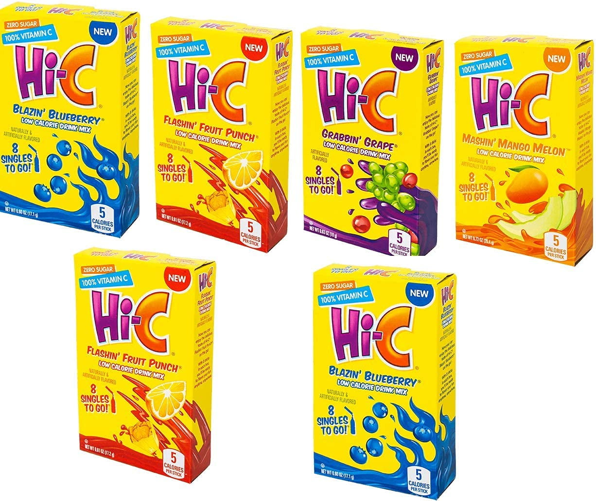 Hi-C Singles To Go Drink Mix Variety Pack, 2 Blueberry, 2 Fruit Punch ...