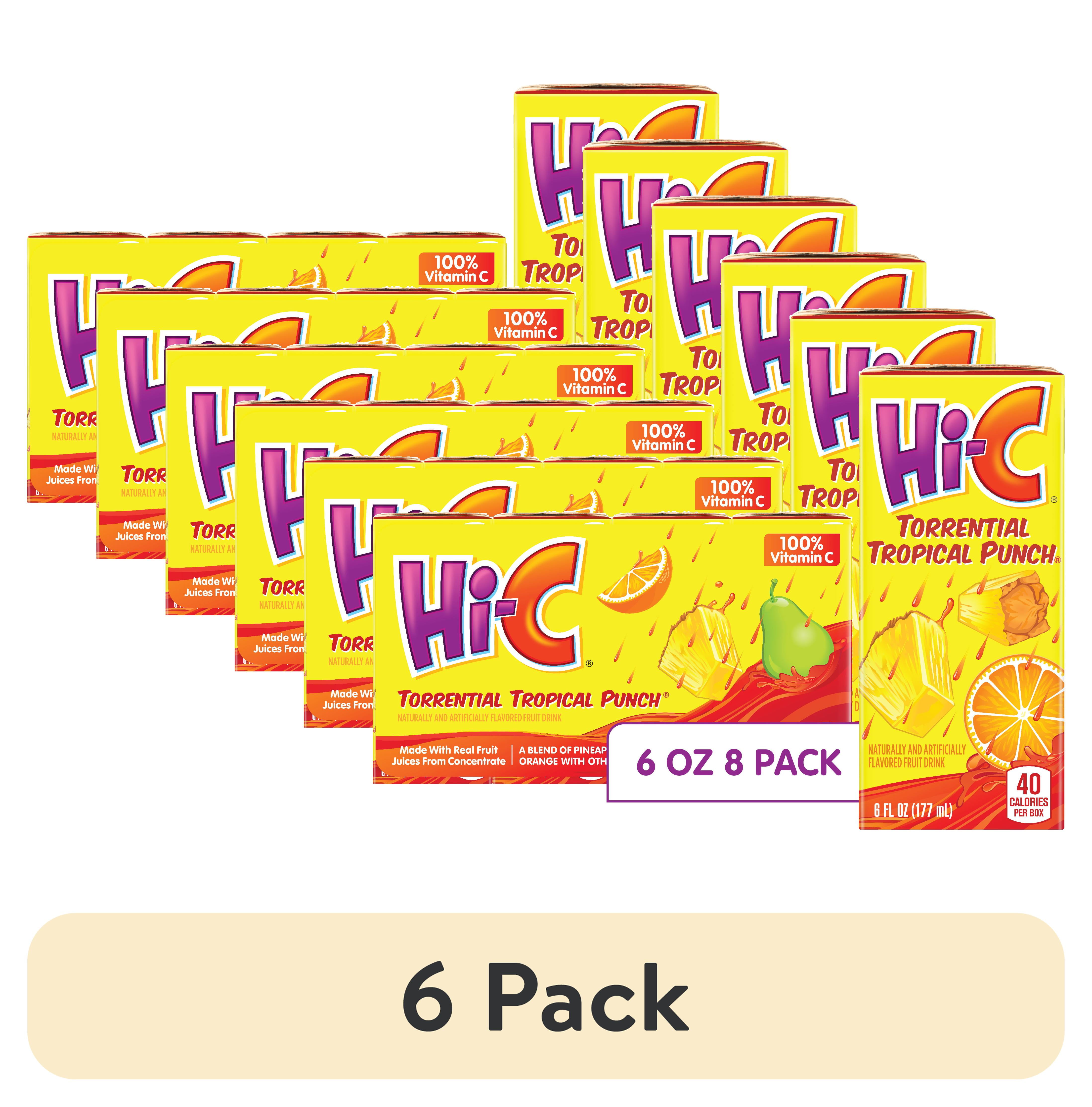 (6 pack) Hi-C Torrential Tropical Punch Fruit Juice, 6 fl oz, 8 Juice ...