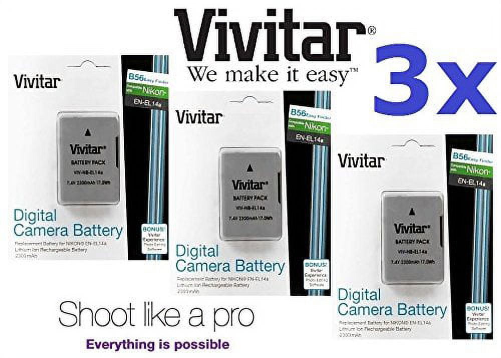 3-Pcs High Capacity Vivitar 2300mAh EN-EL14a Lithium-ion Rechargeable ...