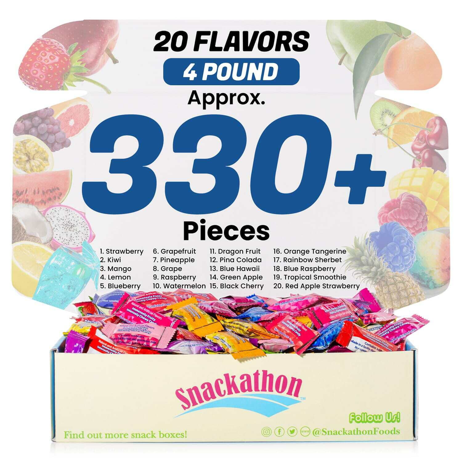 Hi Chew 20 Flavors, Bulk 330+ Pieces, 4 Pound (Strawberry, Mango, Green ...