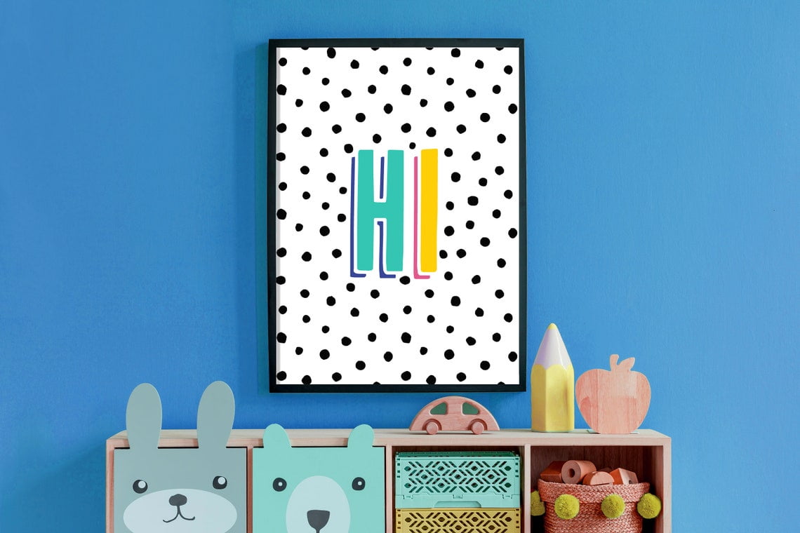Hi - Colourful Dotty Wall Art, Gallery Wall Print, Entrance Way Print ...