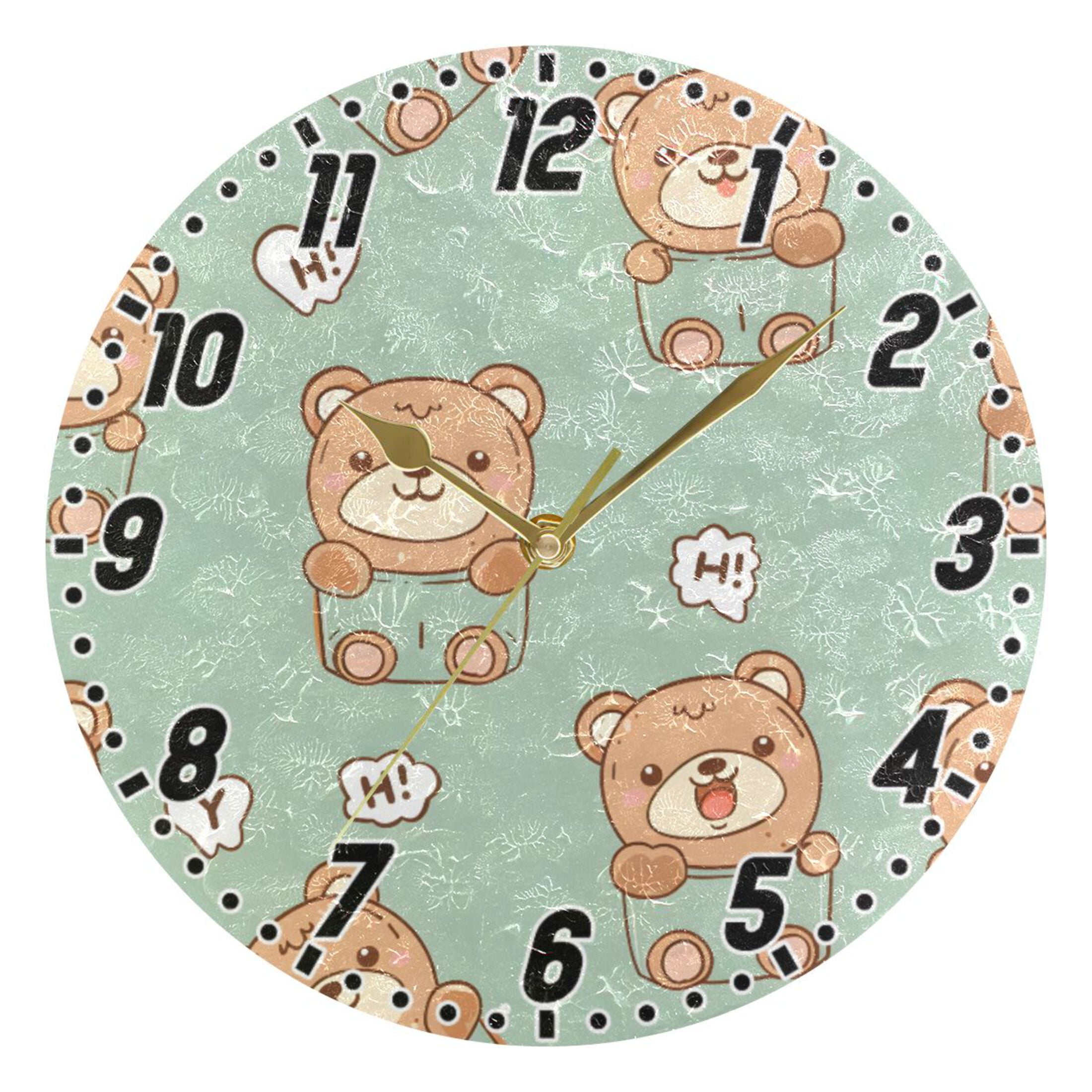 Hi Cute Teddy Bear Wall Clock 9.8 inch Battery Operated Clocks Non ...