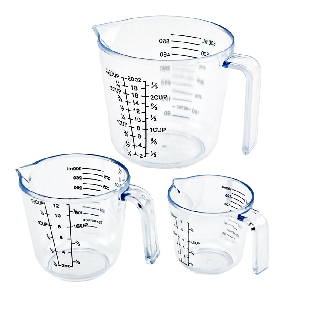 Hi Fancy Plastic Clear Measuring Cups Set, 3 Sizes, 600ml, 300ml, 150ml ...