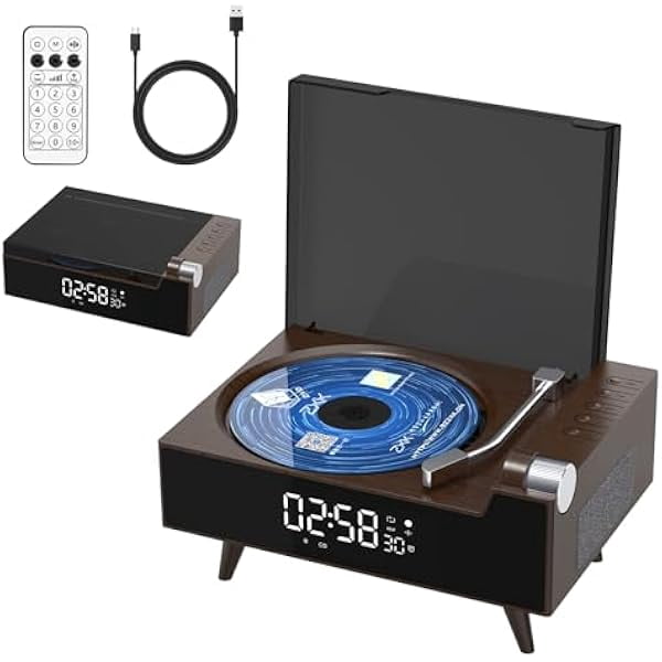 Hi-Fi Bluetooth CD Player with Dual Speakers, USB AUX Timer LED Display ...