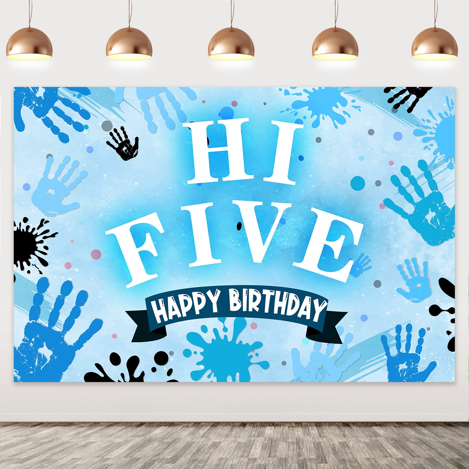 Hi Five Birthday Party Decorations Boy, Blue 5th Birthday Decorations Backdrop for Boy 5 Year ...