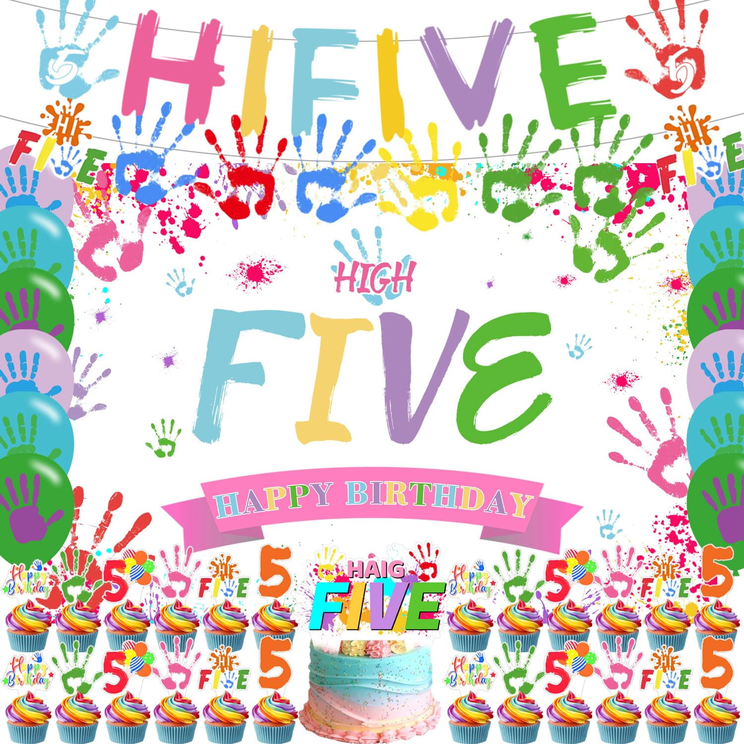 Hi Five Birthday Party STF9 Decorations, 5th Birthday Decorations Happy ...