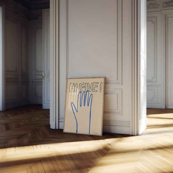 Hi Five Funky Wall Art Uplifting Poster Inspirational Trendy Blue ...