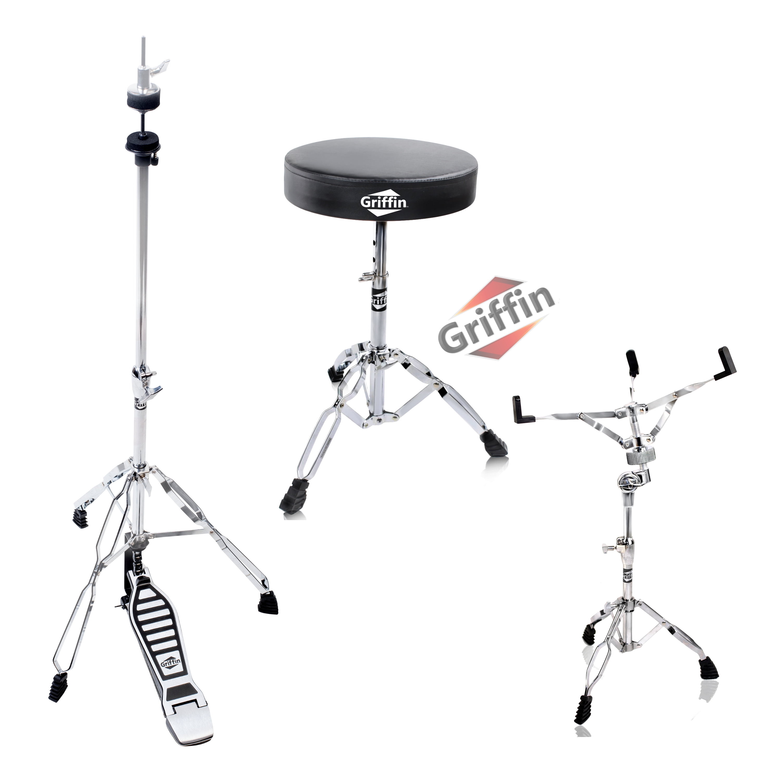 Hi-Hat Stand, Drummers Throne Seat & Snare Stand - 3 PACK Drum Hardware ...