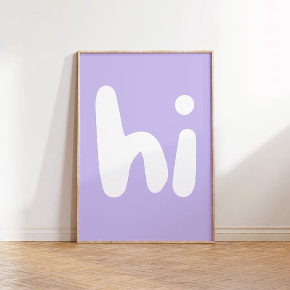 Hi Lavender Minimal Typography Wall Art, Unframed Paper Print Size ...